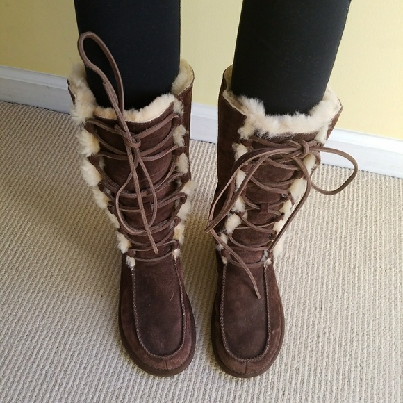 UGG | Shoes | Lace Up Fur Uggs In Brown | Poshmark